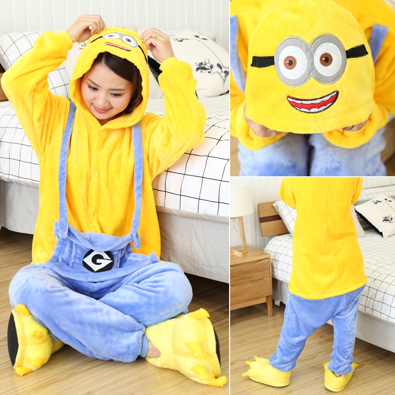 Kigurumi Minion Stitch Tiger Pikachu Animal Cartoon Flannel Pajamas ...
