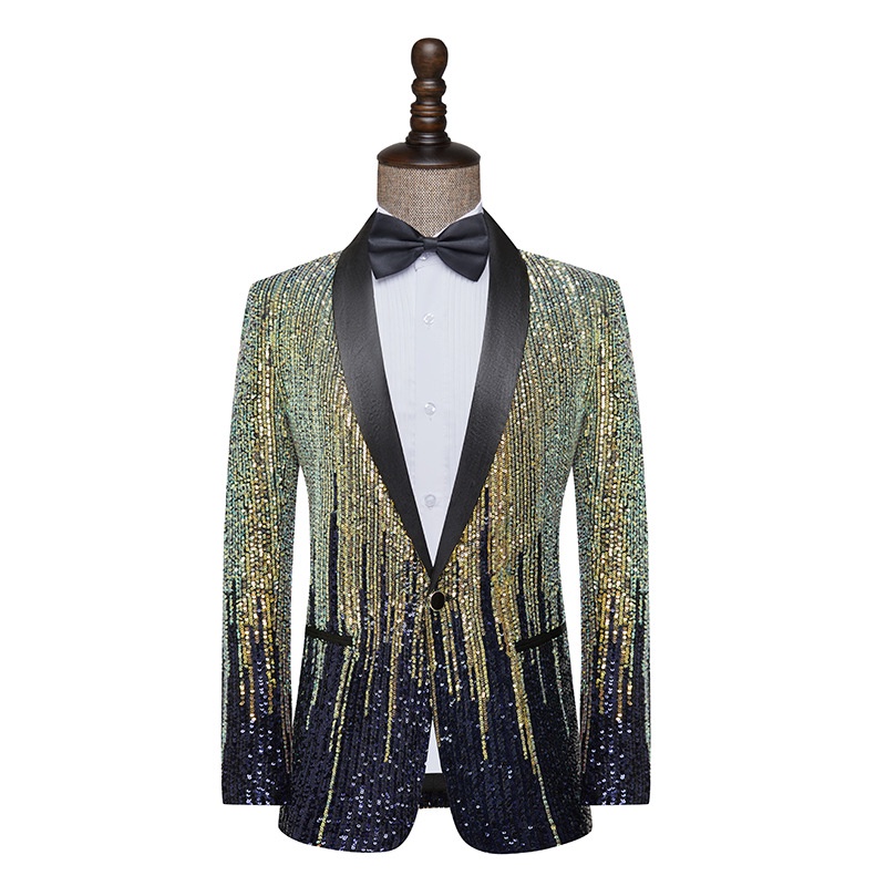 Men's meteor gradient sequin suit suit performance clothes bar singer ...
