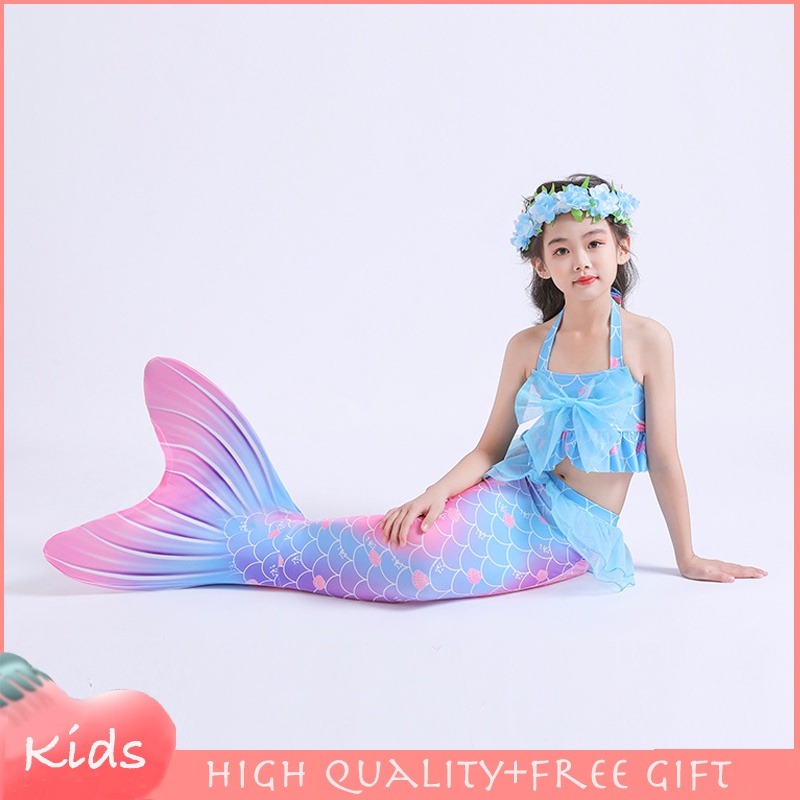 Ariel Little Mermaid Tail Swimsuit Summer Bikini Set Girls Cosplay ...