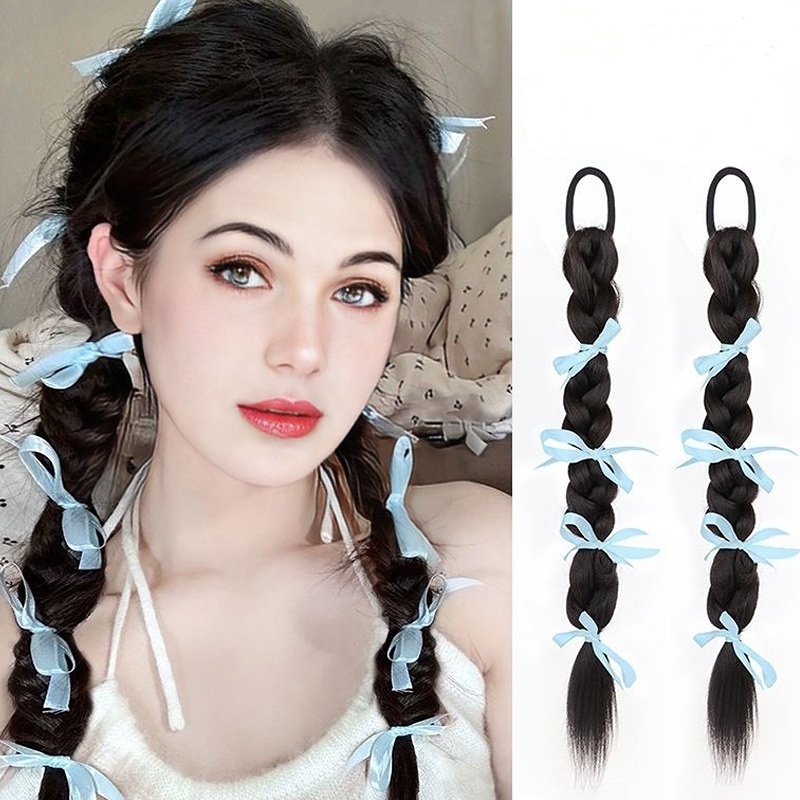 Ballet Girl Blue Pink White Ribbon Ponytail Wig for Women Girl Students ...