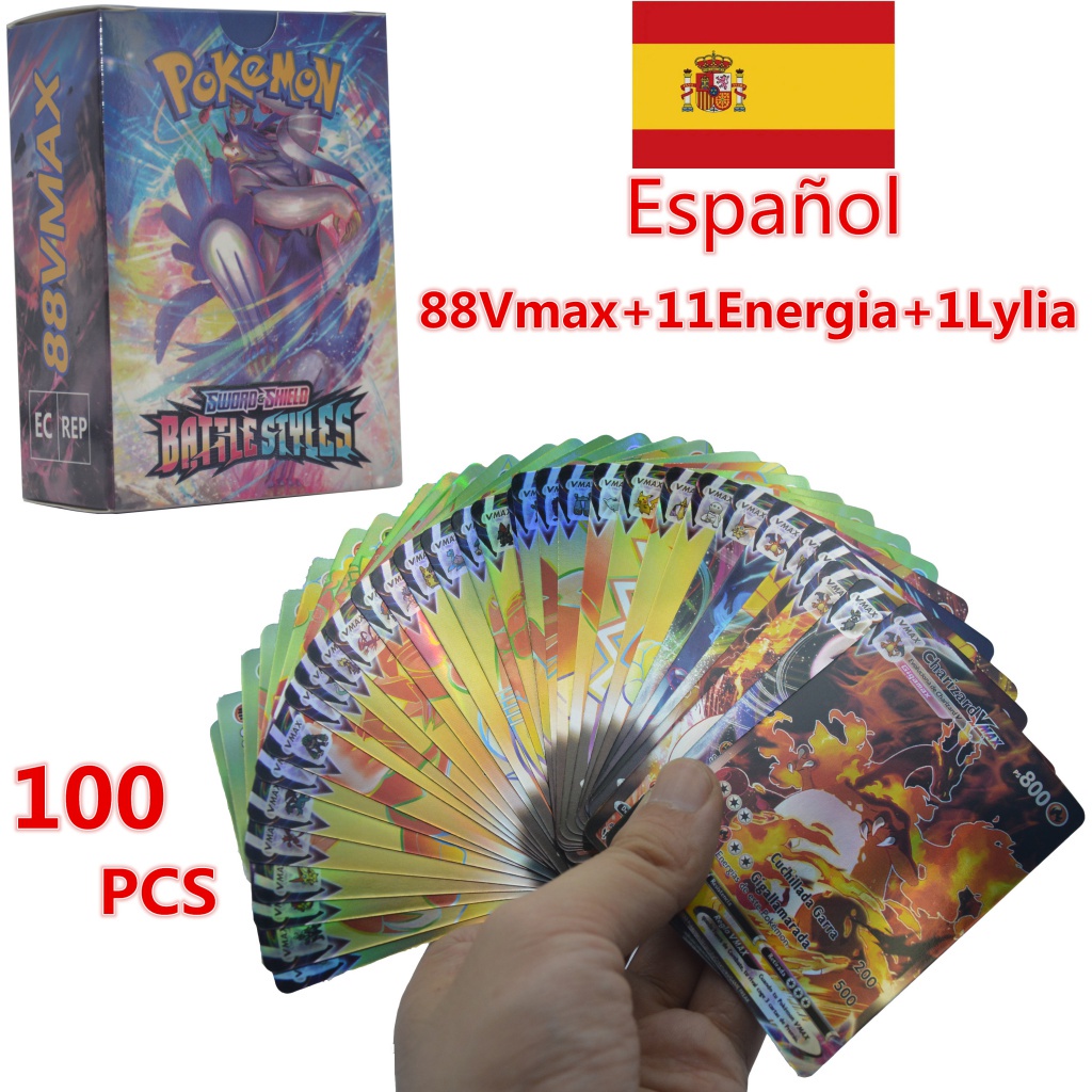 Holographic Pokemon Cards 88Pcs Vmax 11Pcs Energia 1Pcs Lylia Spanish ...