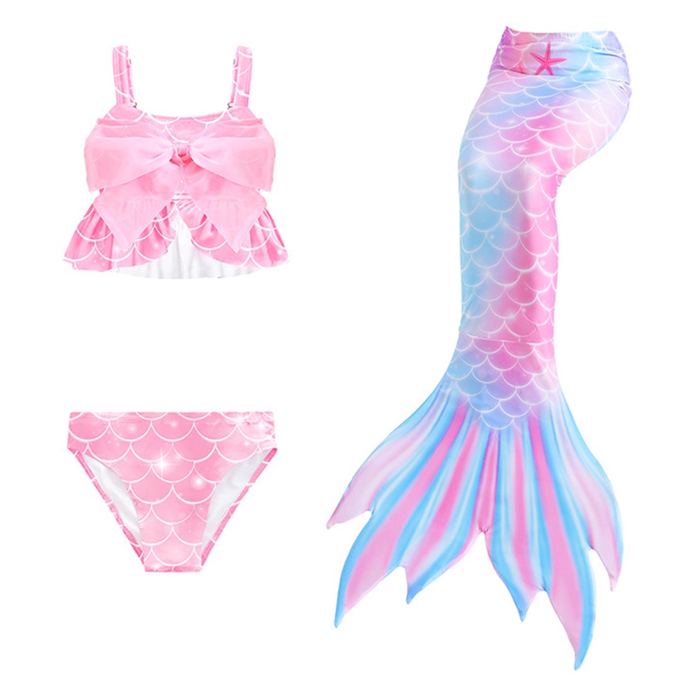 Pink Gradient Flower Fishtail Girls Mermaid Swimsuit Fishtail Three ...