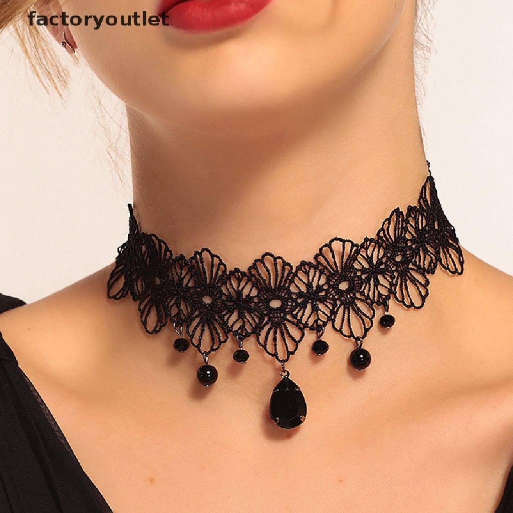 FCPH Vintage Gothic Lace Choker For Women Black Crystal Pendant Charm ...
