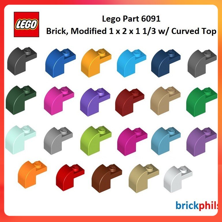 Lego Part 6091 Brick, Modified 1 x 2 x 1 1/3 with Curved Top (4pcs per ...