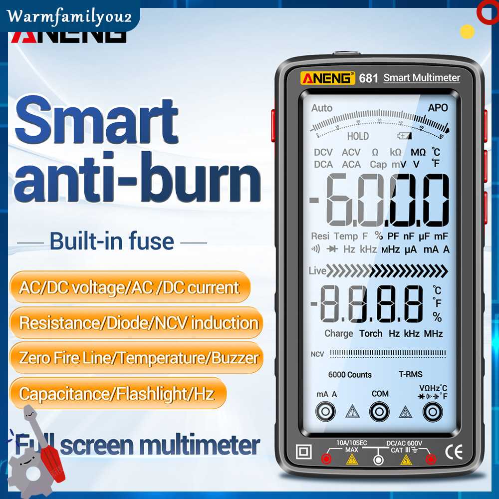 Smart Anti-burn Rechargeable Multimeter True RMS Multimetr Hz Ohm Diode ...