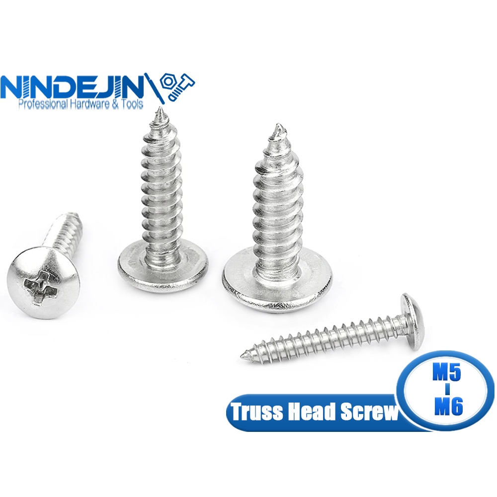 NINDEJIN Cross Recessed Truss Head Self Tapping Screws M5 M6 Nickel Plated Phillips Mushroom ...