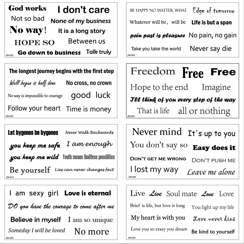 English Word Tattoo Stickers Black Body Art Tattoos Waterproof ...
