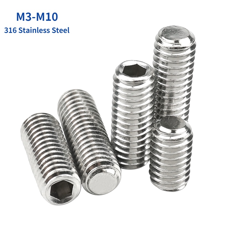 10Pcs M3 M4 M5 M6 M8 M10 316 Stainless Steel Hex Hexagon Socket Flat Point Set Screw End Grub ...