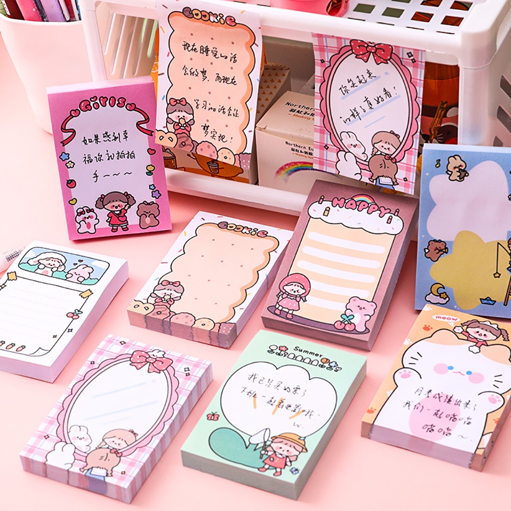 80 Sheet Cute Cartoon Girls Sticky Notes Student Notepad Message Post ...