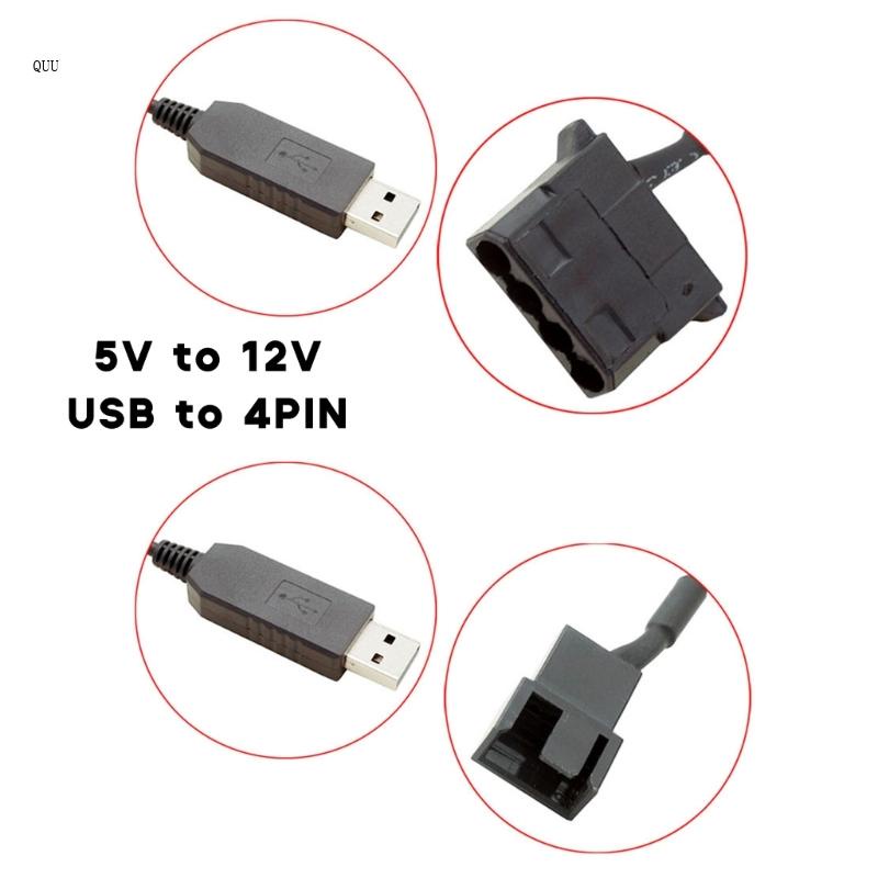 QUU USB to 4Pin PWM 5V to 12V Boost Line USB Sleeved PC Fan Power ...