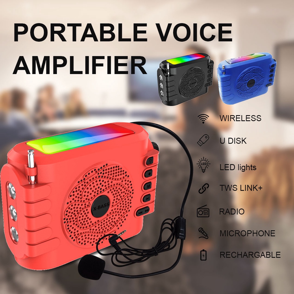 Speaker Wireless Loudspeaker Mic Voice Amplifier with RGB Light For ...