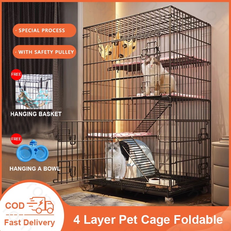 Cat Cage 4 Layer Pet Cage Foldable Stackable Pet Cage with Wheels ...