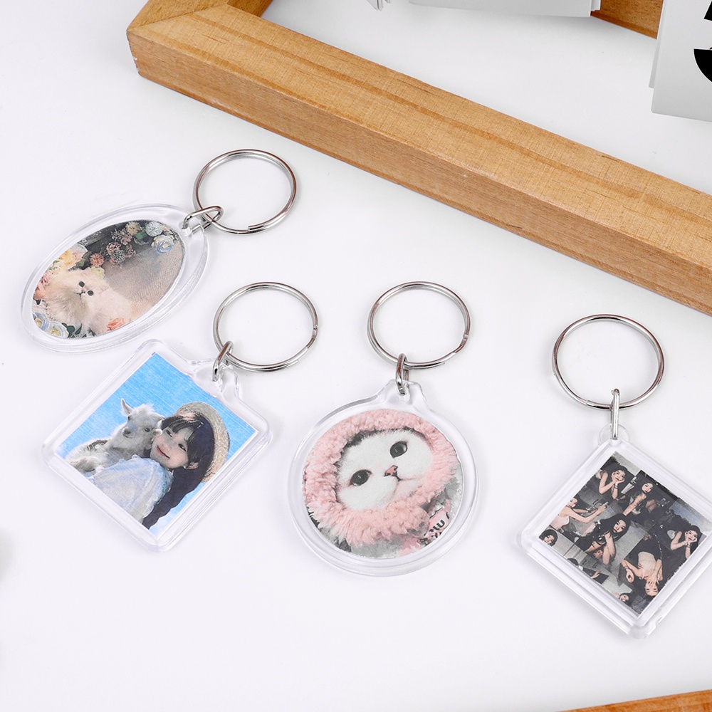 Split Ring Key Ring Custom Round Square Keyring Women Transparent ...