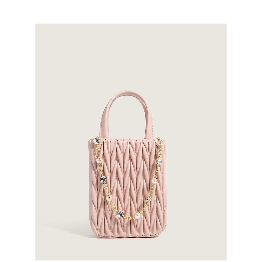 2023 New Diamond Chain Bag Women's Bag Pleated Portable Tote Bag Large ...