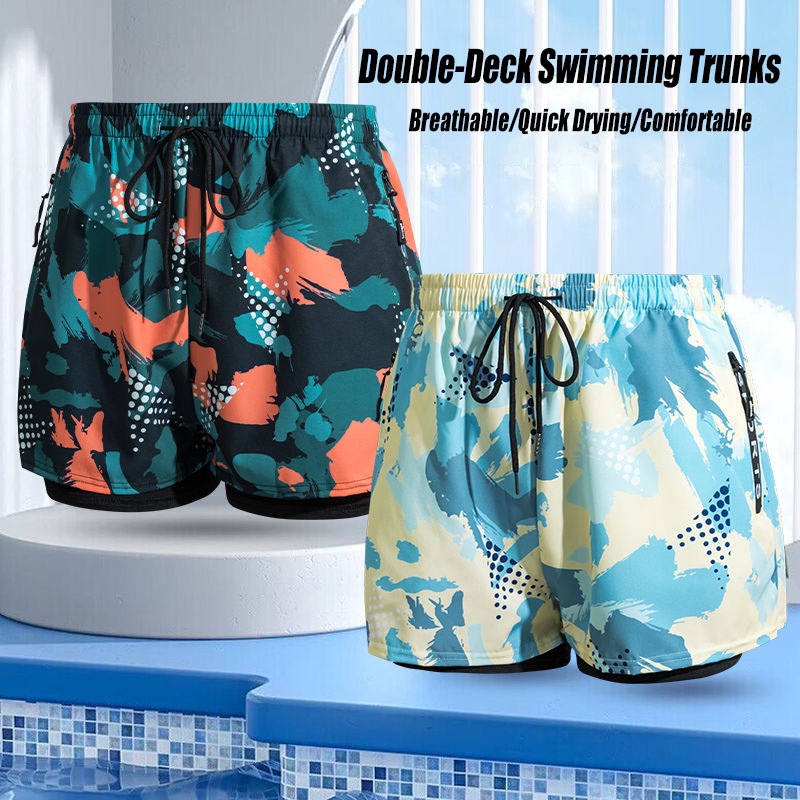 Summer Men'S Swimming Trunks Beach Pants Double-Layer Breathable Quick ...