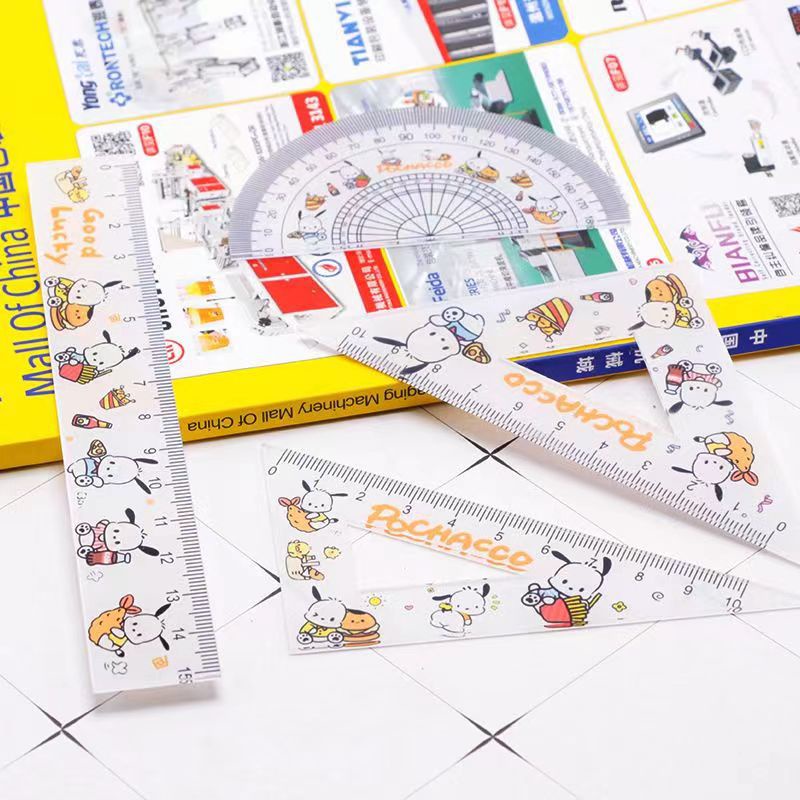 4Pcs/Set Sanrio Acrylic Ruler Set Kuromi Pochacco Measuring Tools Ruler ...