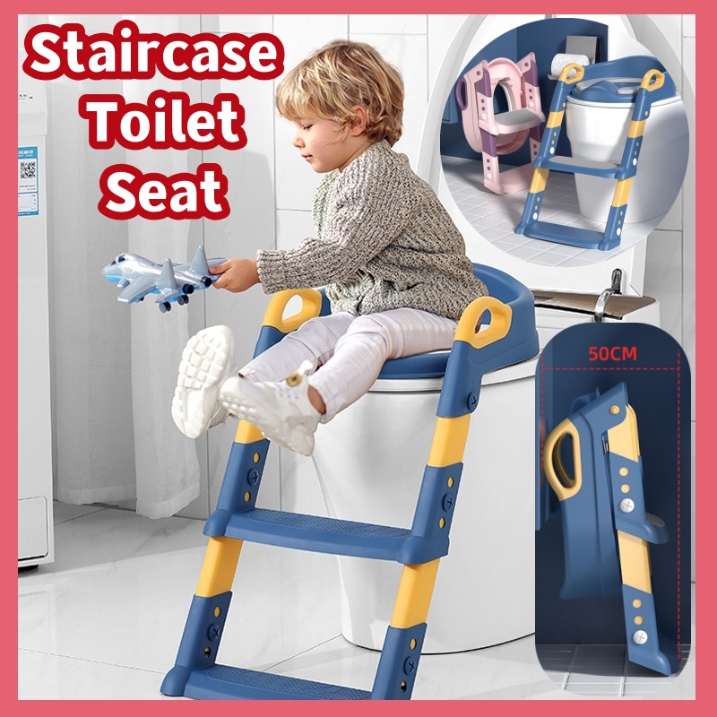 Adjustable Kids Toilet with Ladder Foldable Baby Toilet Seat Child ...