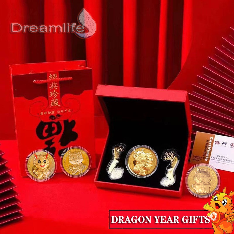 Luxury 2024 Dragon Year RuYi Coin Gift Set Lucky Coin Gold Foil Box Set ...