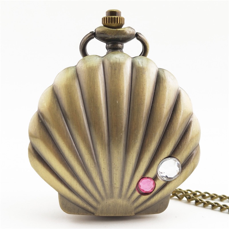 Diamond-encrusted shell flip large pocket watch vintage wish craft ...