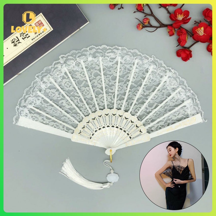 Summer Portable Lace Fan Vintage Folding Fan Portable Classical Lolita ...