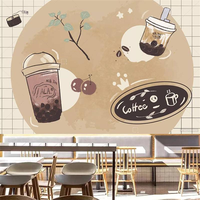 Custom 3D Modern Pearl Milk Tea and Ice Cubes Wallpaper Mural For ...