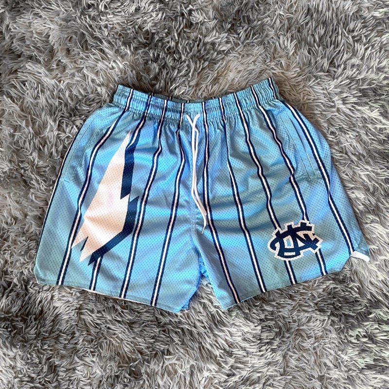 Undrafted® x Uncrowned | Baby Blue Pinstripes Logo Mesh Shorts | Got’Em ...