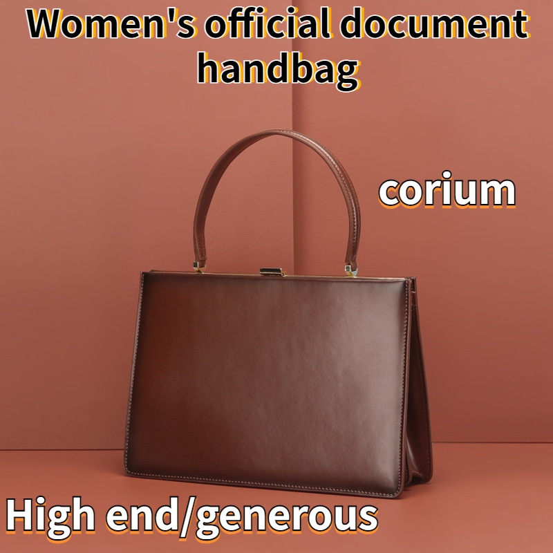 High-End Vintage Genuine Leather Cowhide Women's Handbag Solid Color ...