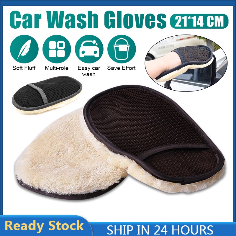 Car Care Cleaning Wool Gloves Soft Car Washing Mitt Brush Portable Car ...