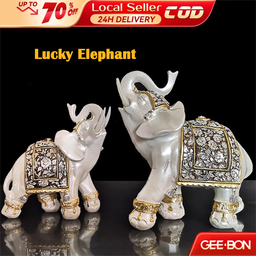 GEEBON Lucky Elephant Statue Sculpture Resin Feng Shui Good Fortune ...