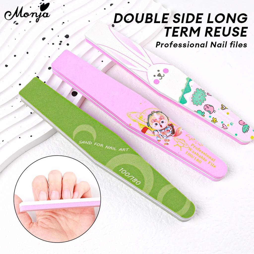 Monja Nail File Sponge Blocks 100/180 Grit Double Side Buffer Sanding ...