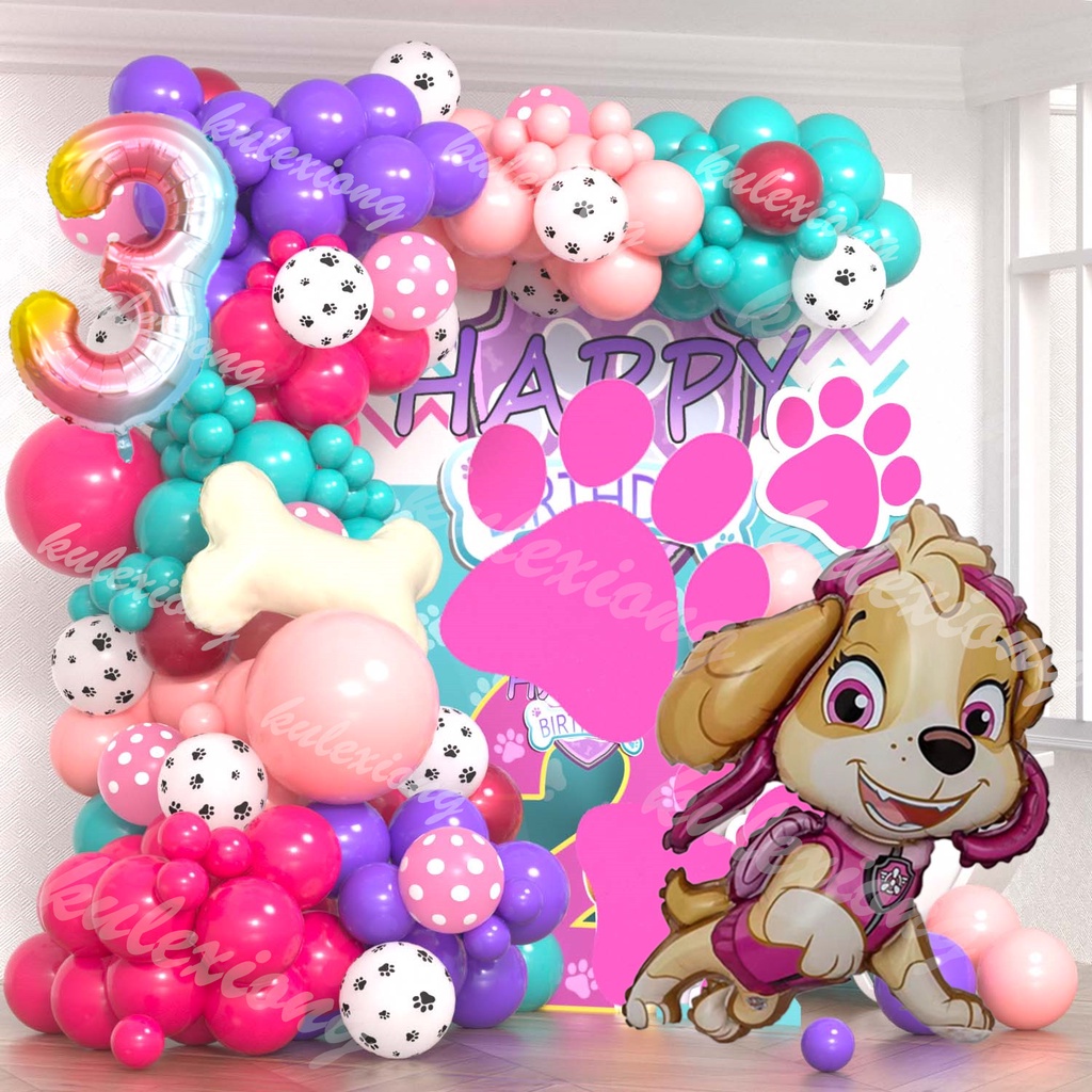 Paw Theme Party Print Balloon Garland Pink Blue Dog Bone Foil Balloons Boys Girls Birthday Party ...