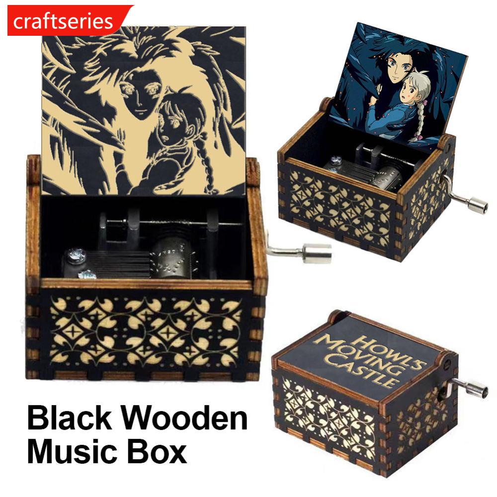 [Local Delivery]⛟ Anime Howl's Moving Castle Black Wooden Music Box ...