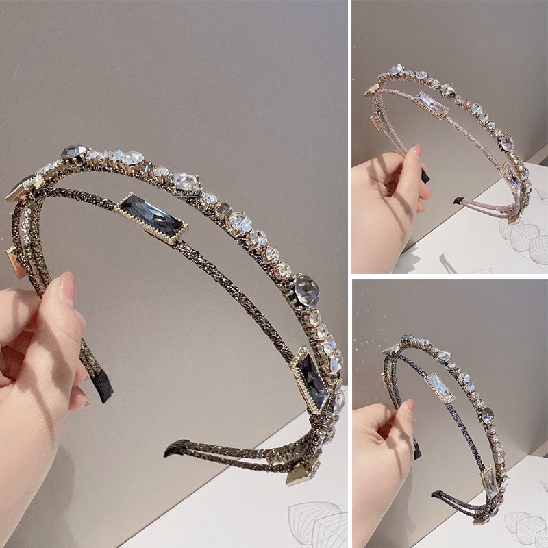 Double-strand Crystal Bright Silk Thin Hair Band Hoops Summer Flash ...
