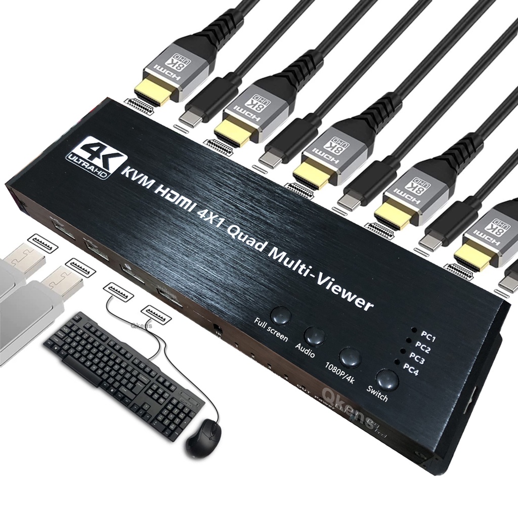 4K HDMI KVM Switcher 4x1 Quad Multi Viewer 4 In 1 Out Seamless Switch ...