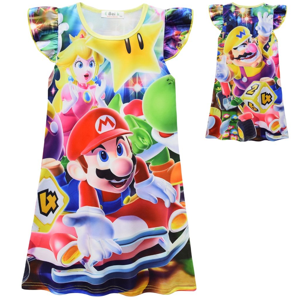 Super Mario Summer Girl Princess Peach Nightgown Pajamas Kids Short ...