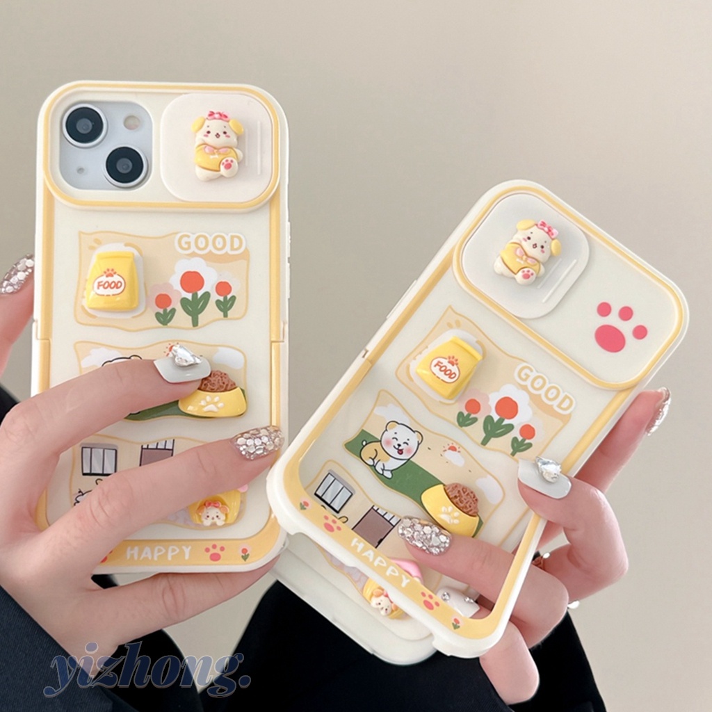For iPhone 14PM 11 13 12 Pro Max Slide Window Camera Design Cute 3D Dog ...