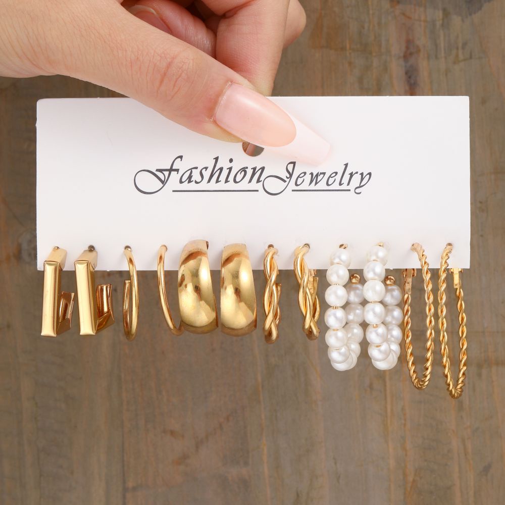 Retro Gold Hoop Earrings for Women Pearl Hypoallergenic Piercing ...