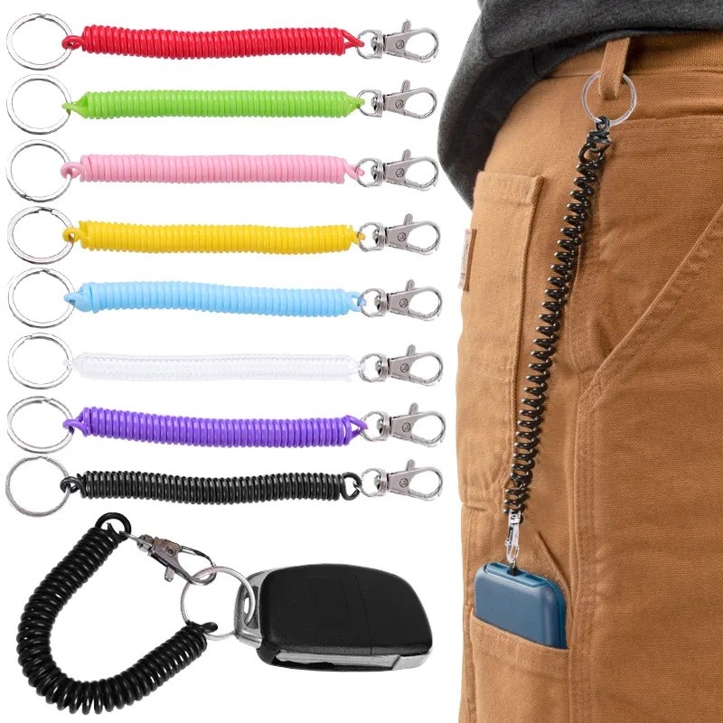 1Pcs Elastic Spring Rope Keychain Multicolor Anti Theft Adjustable ...