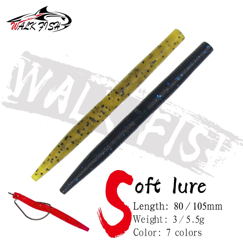 WALK FISH 5PCS 80mm/105mm Soft Worm Stick Ned Rig Bait Drop Shot ...