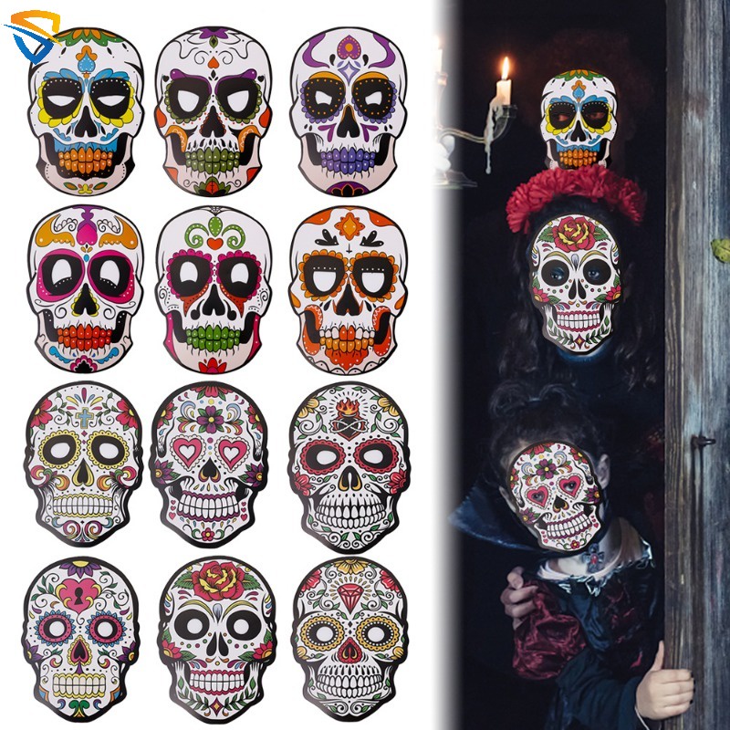 6Pcs Day of the Dead Skull Full Face Paper Mask Cosplay Halloween ...