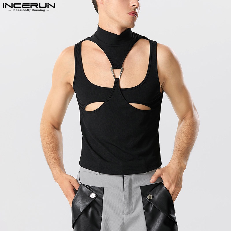 INCERUN Men Vintage Deconstructed Design Scooped Metal Embellished Half ...