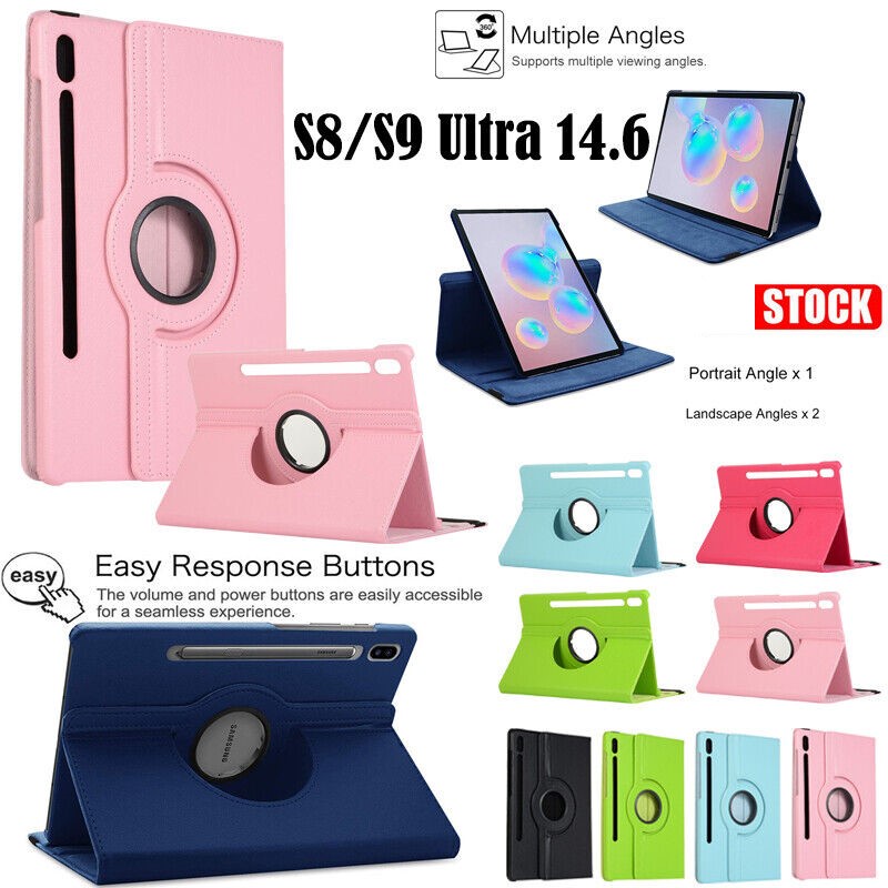 For Samsung Galaxy Tab S8 S9 Ultra 14.6 SM-X910 SM-X916B SM-X918U Case Leather Rotating Stand ...