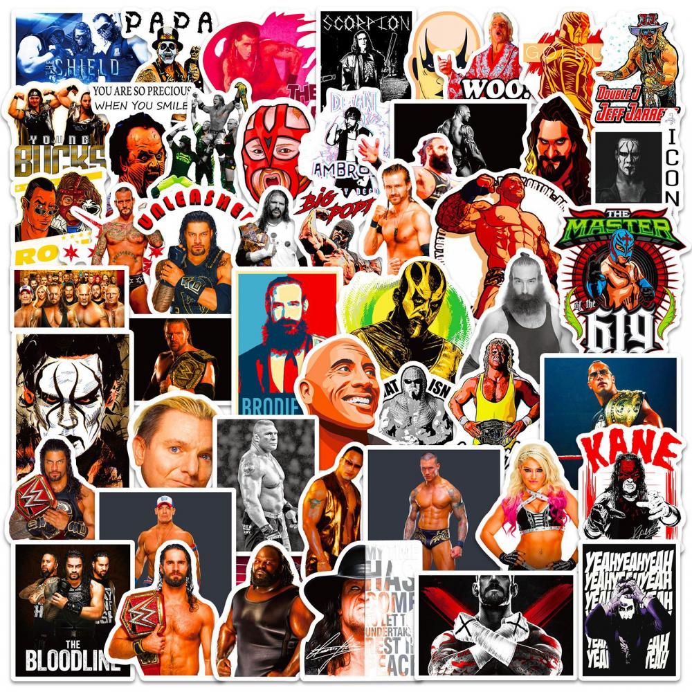 50 Sheets WWE Wrestling Stickers National Show Athlete Character Water ...