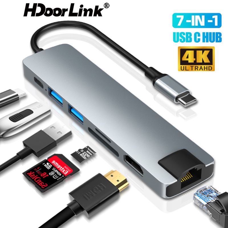 HdoorLink 7 In 1 Type C 3.0 Hub Multiport Slim Adapter USB C Splitter ...