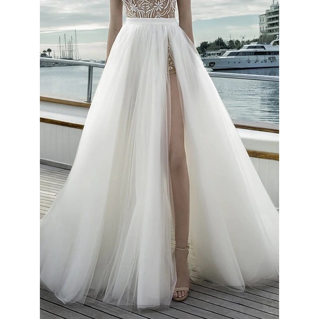 Split Gauze Skirt Women Spring Summer Long High Waist Trailing Party ...