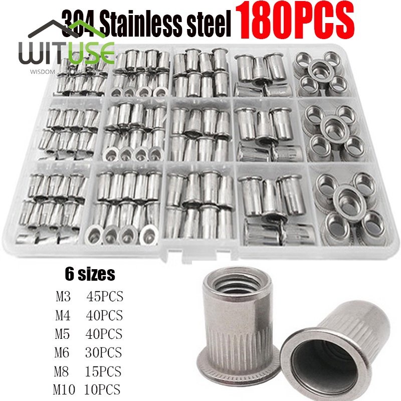 100/150/180pcs Stainless steel Rivet Nut M3 M4 M5 M6 M8 M10 Insert Reveting Multi Size Stainless ...