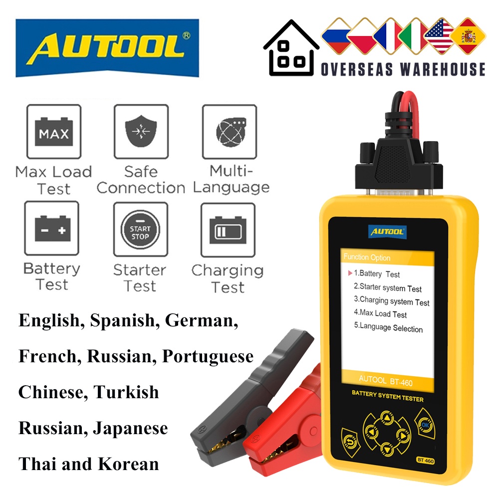 AUTOOL BT460 12V 24V Car Battery Load Tester Cranking Charging Tester ...