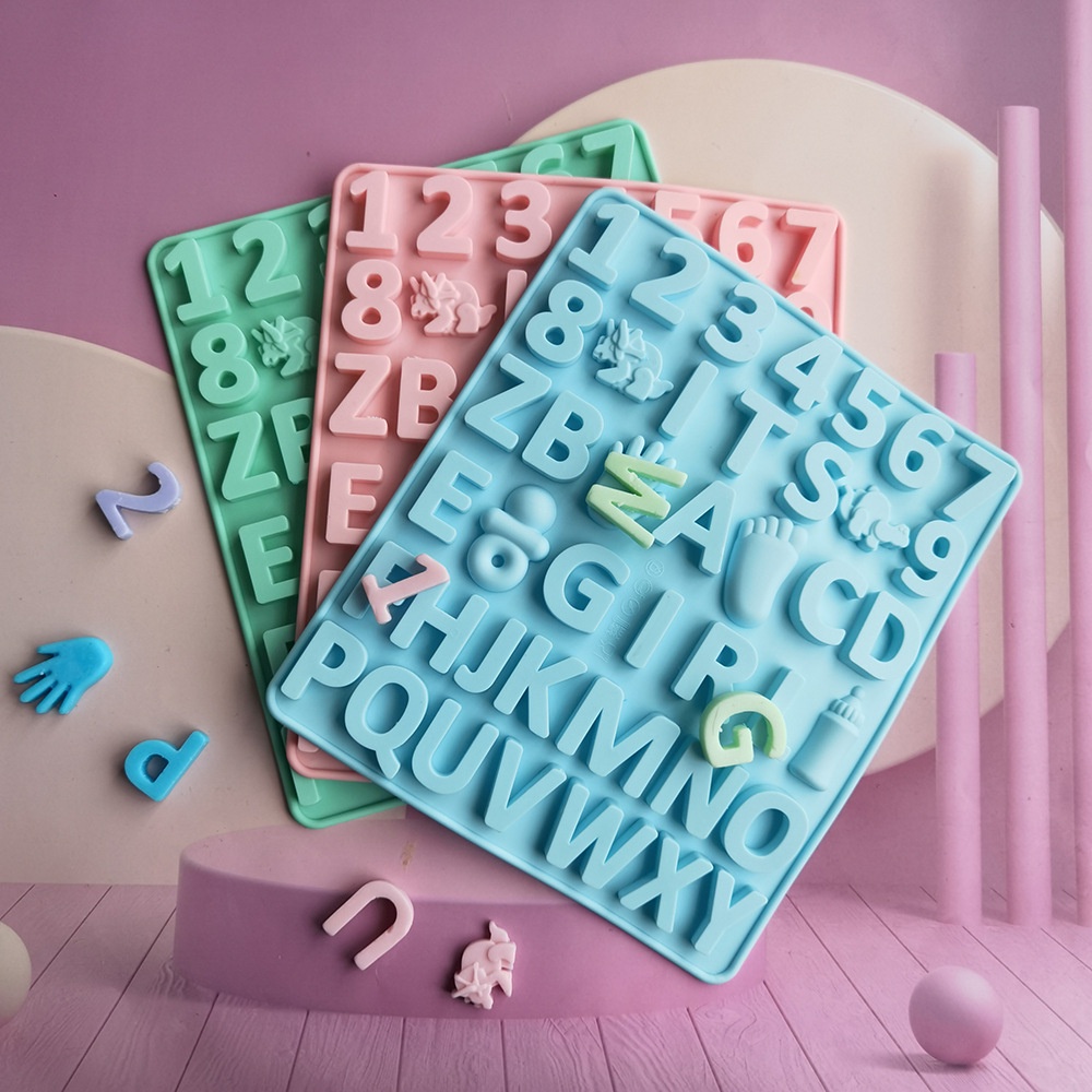 Boys and girls English letter number Silicone mold chocolate mold cake ...