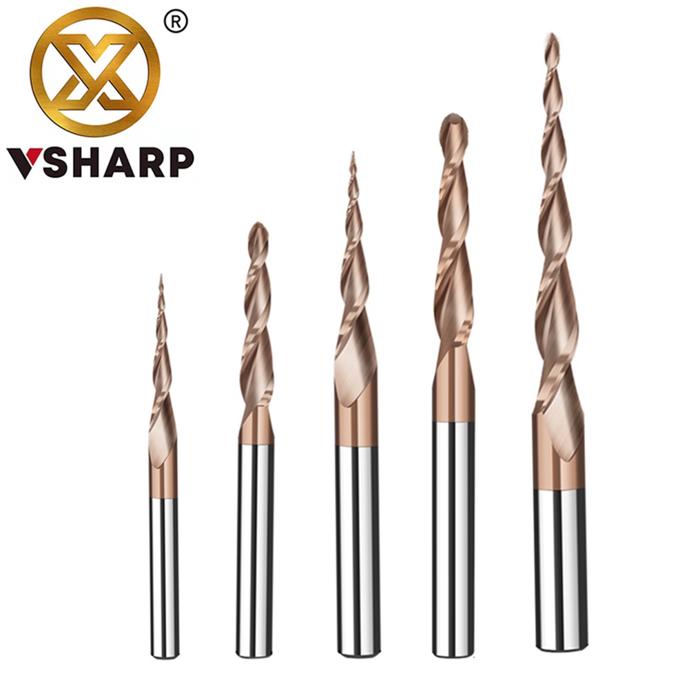 Carbide Spiral Tapered Ball Nose End Mill 6mm Shank 2 Flutes Router Bit ...