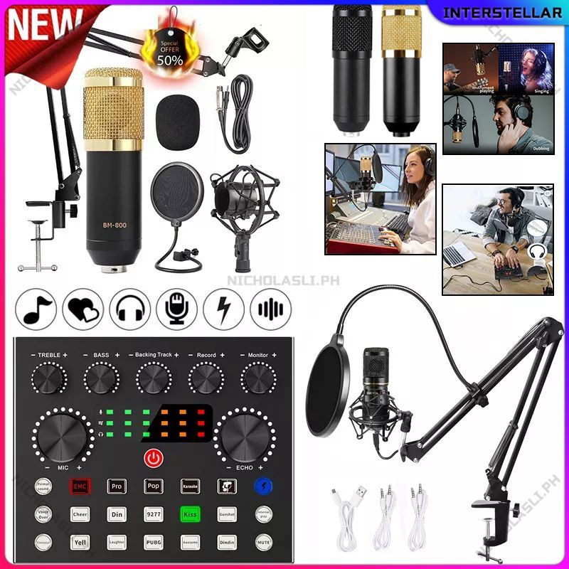 New Bm800 Condenser Microphone Microphone + V8 Sound Card Cross-border ...